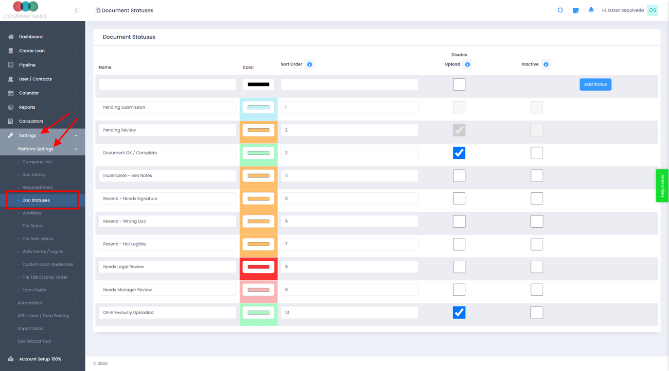 Document Statuses for Required Documents