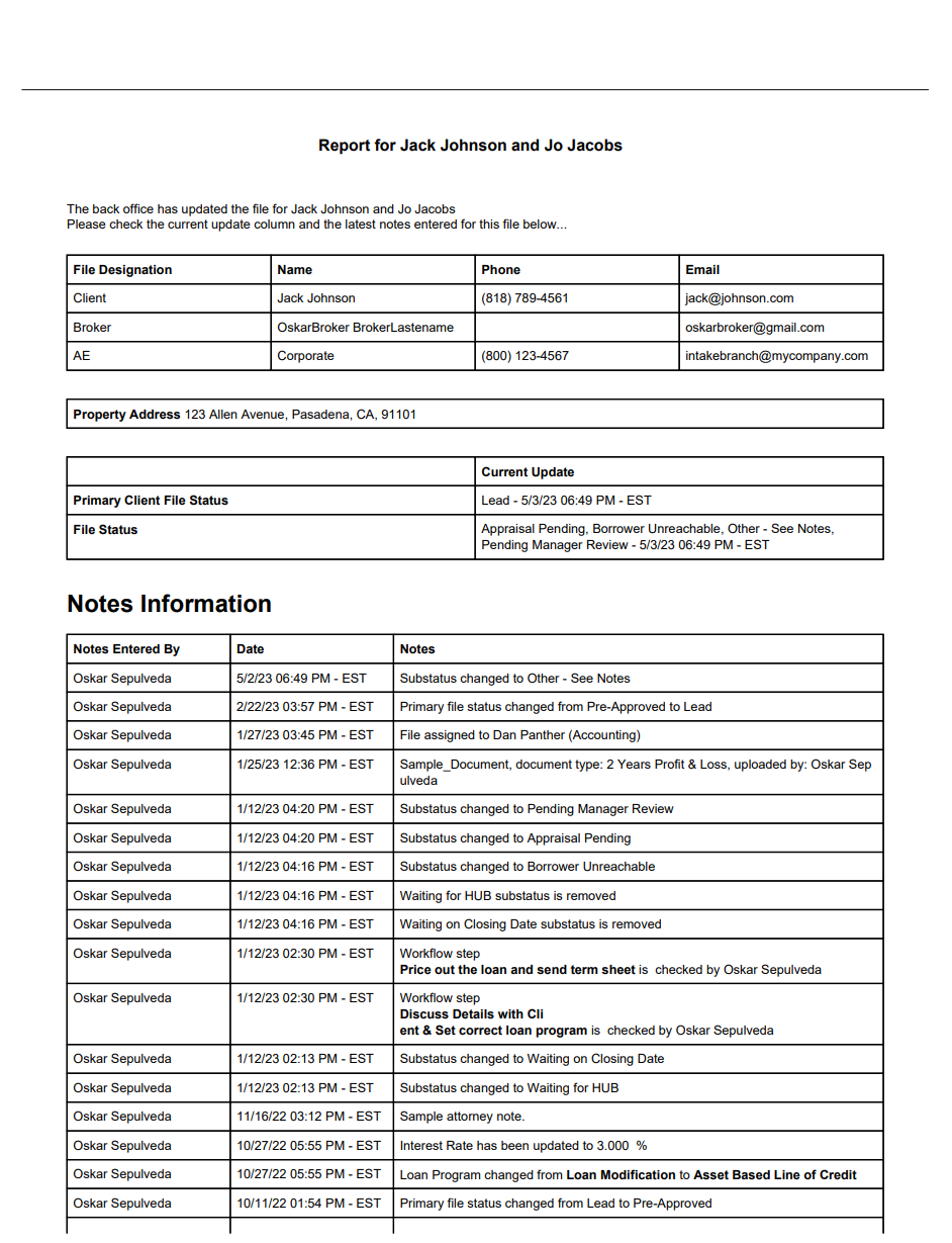 Summary Report for Private and Public Notes