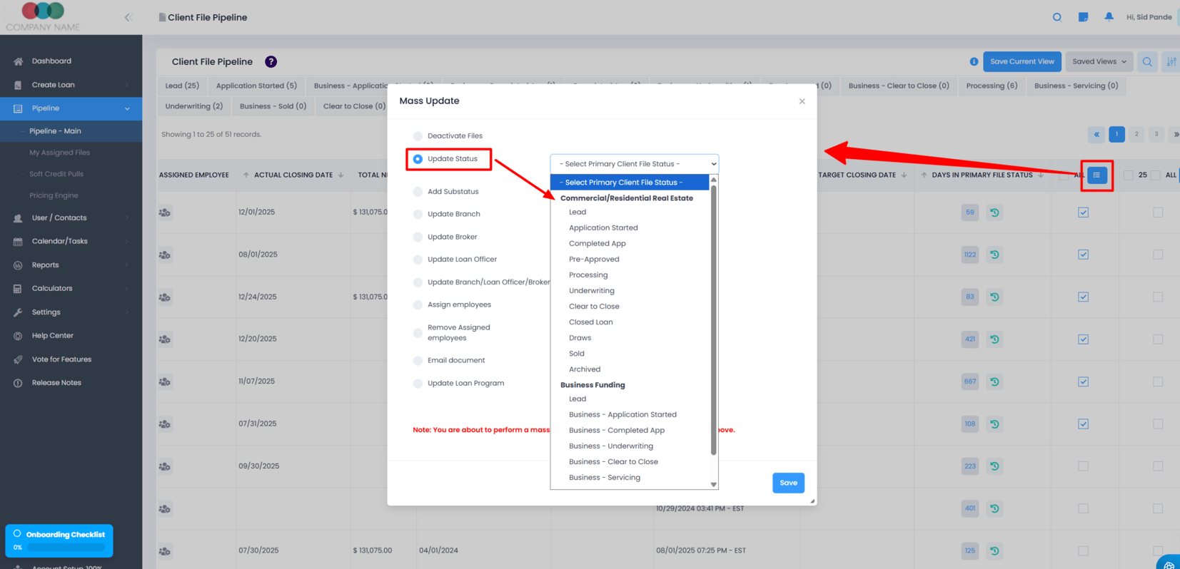 How to Change the File Status on Multiple Loan Files at Once?