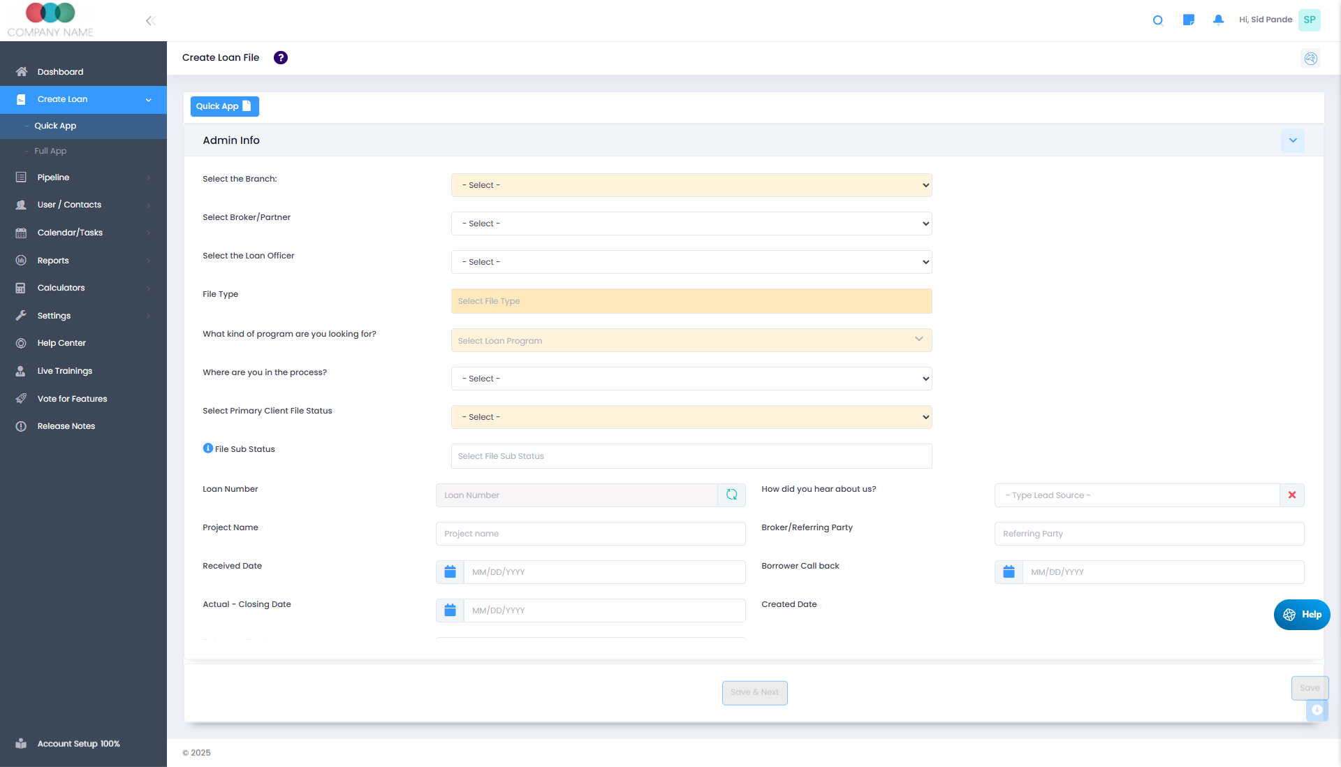 LendingWise Tabs - Create Loan